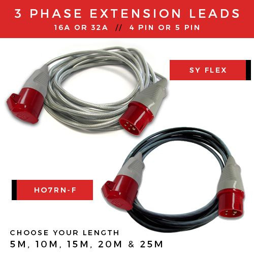 ALL 3 PHASE EXTENSION LEAD 16A-32A 400V EXTENSION LEAD 4 PIN-5 PIN HOOK UP LEAD | eBay