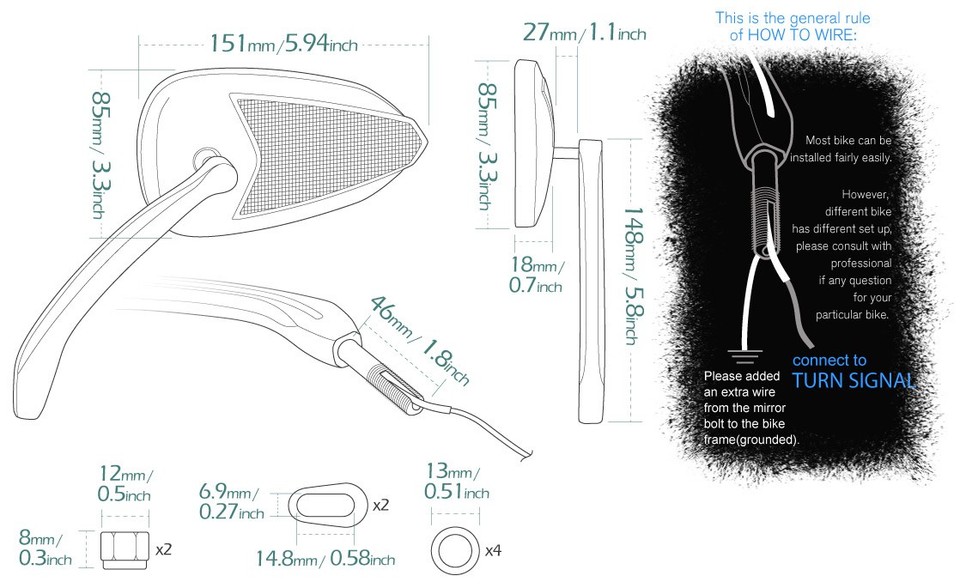 mirror chromé LED feux clignotants FLASH OVAL pour HD STREET ROAD ...