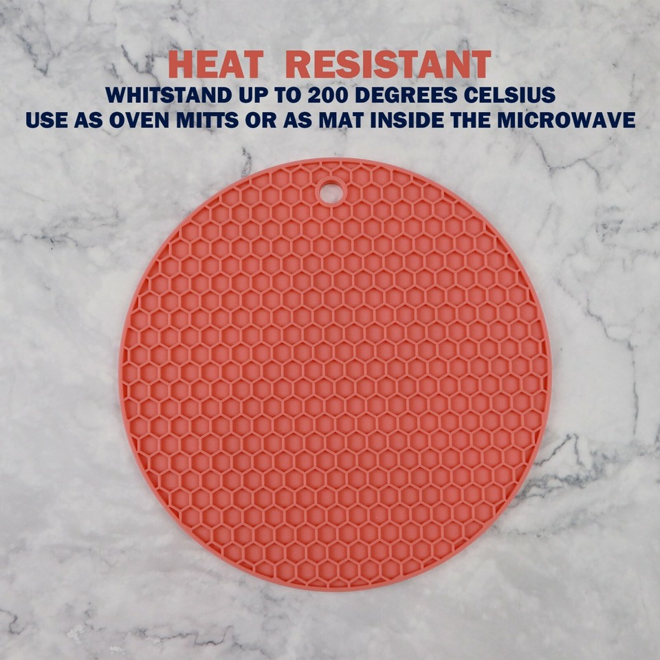 5 PACK PINK SILICONE POT HOLDERS Non-Slip Circle Mats Trivet Heat ...