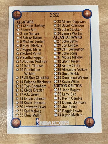 1990 NBA Hoops- Checklist #332- Barkley, Bird, Jordan, Miller, Pippen ...
