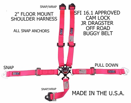 RJS RACING SFI 16.1 5PT 2" CAM LOCK JR DRAGSTER HARNESS BELT FLOOR PINK ...