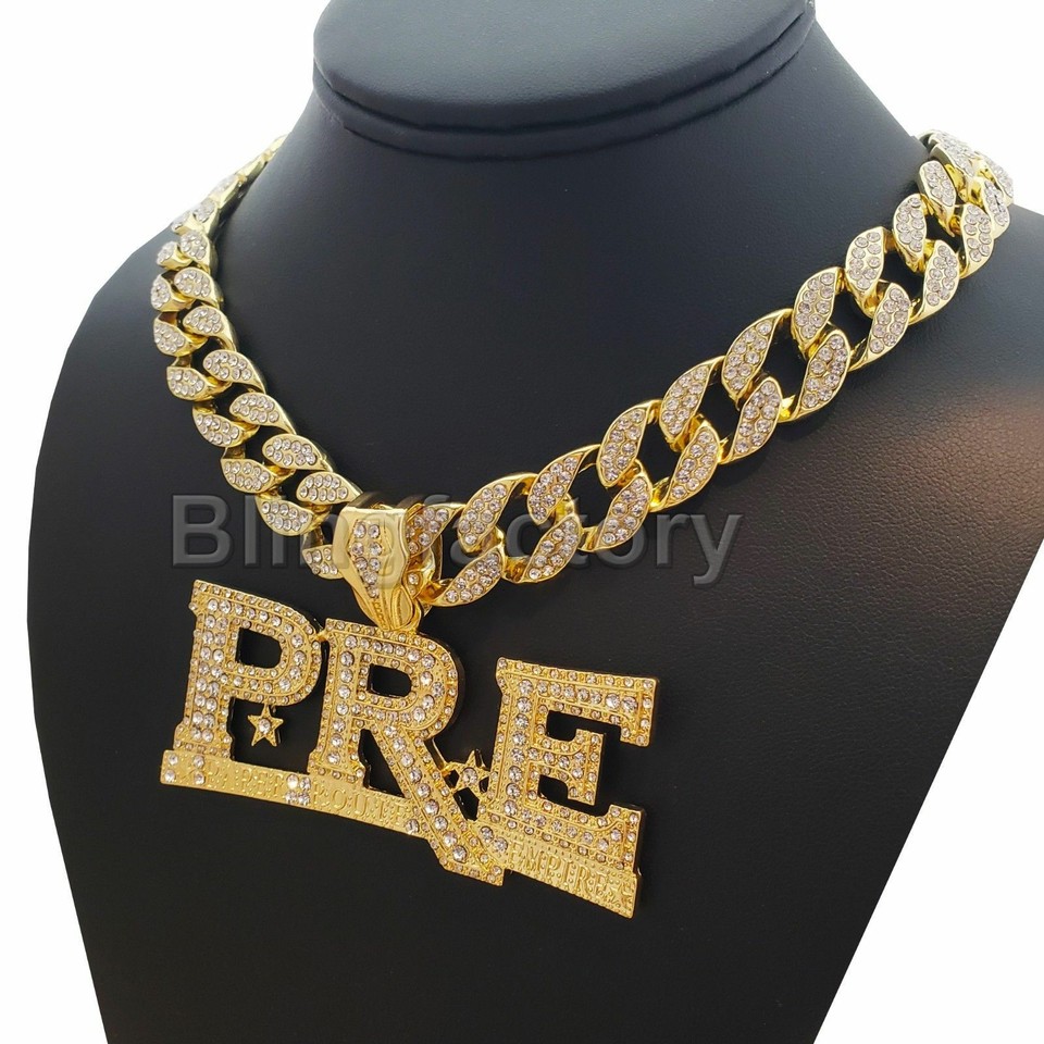 Gold Plated Alloy Young Dolph PRE & 18" Iced Cubic Zirconia Cuban Chain ...