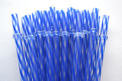 Reusable Straws Swirl Dark Blue & Clear Plastic Acrylic 9” with Rings ...