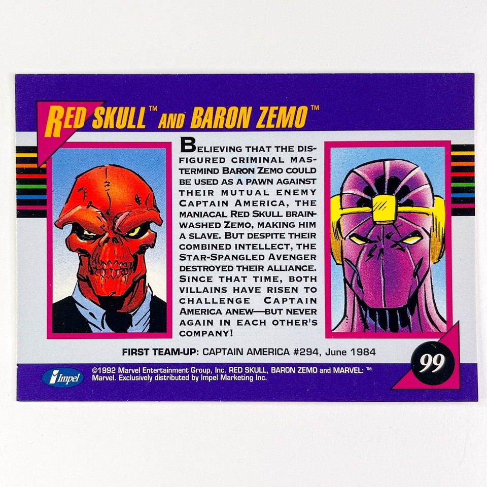 Marvel Impel 1992 Red Skull and Baron Zemo Team-Ups Card 99 Series 3 ...
