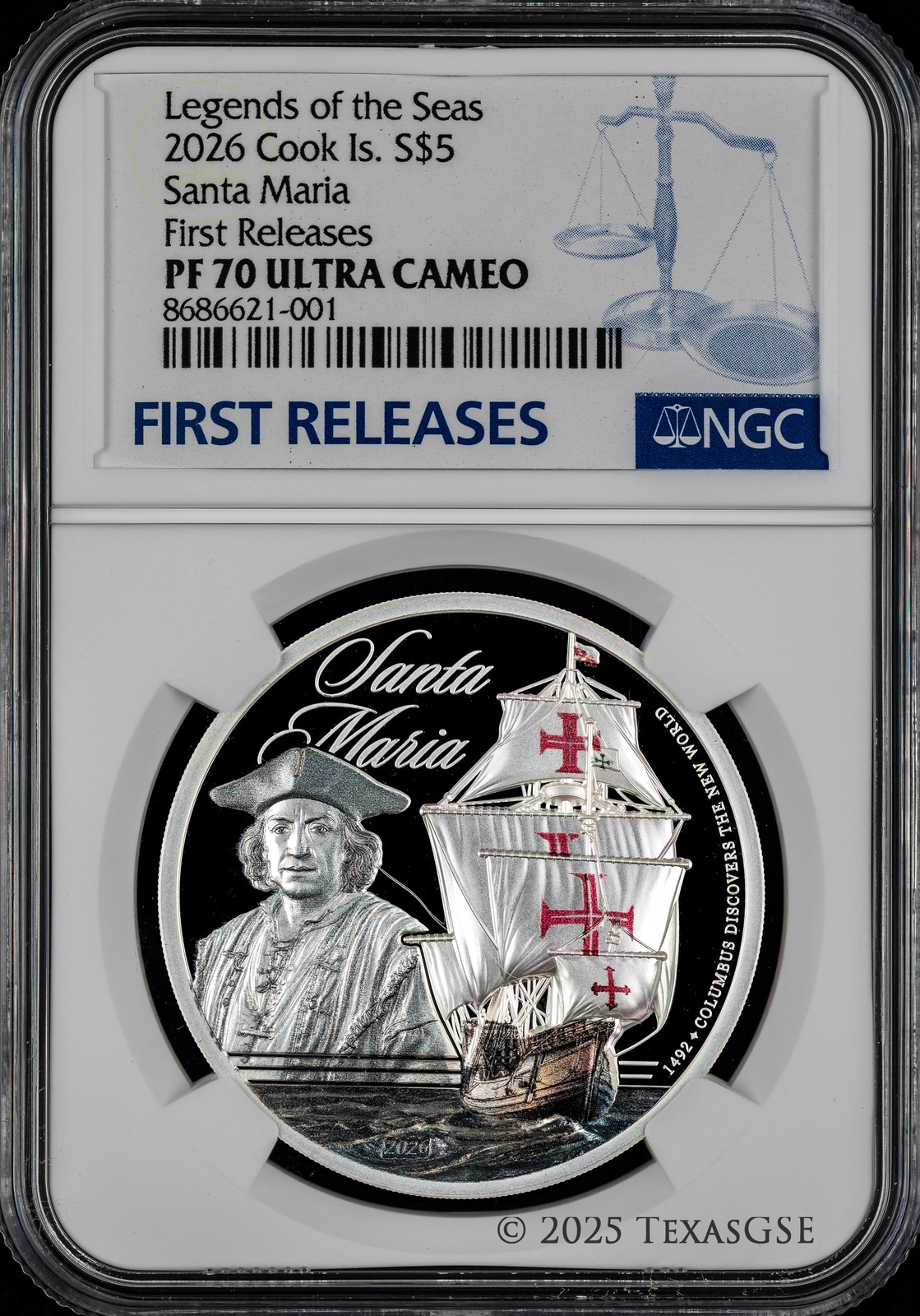 2026 Cook Islands 1oz $5 Silver Legends of the Sea - Santa Maria NGC ...