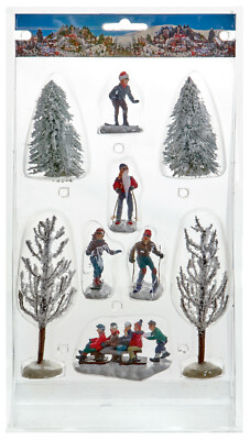 8 Piece Village SLEDGING SCENE Set For Christmas Model Railway Model ...