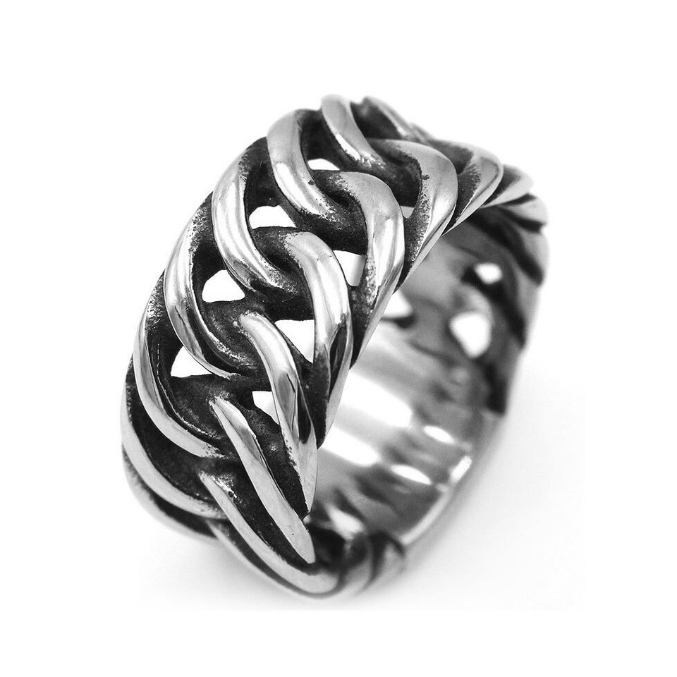 Classic Men's Curb Chain Wedding Ring Stainless Steel Biker Braided ...