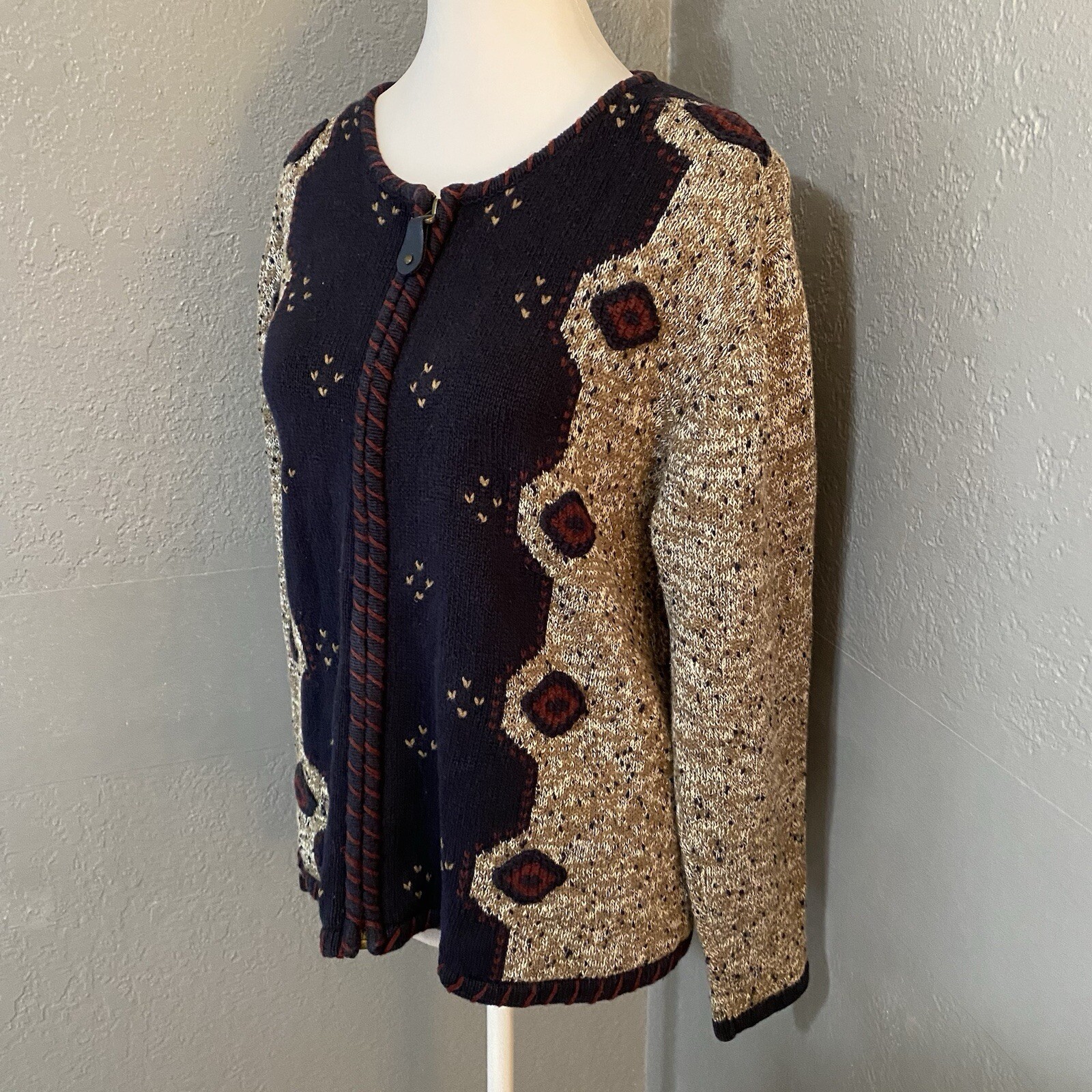 Christopher & Banks Vintage Zip Up Cardigan Y2K Tan N… - Gem