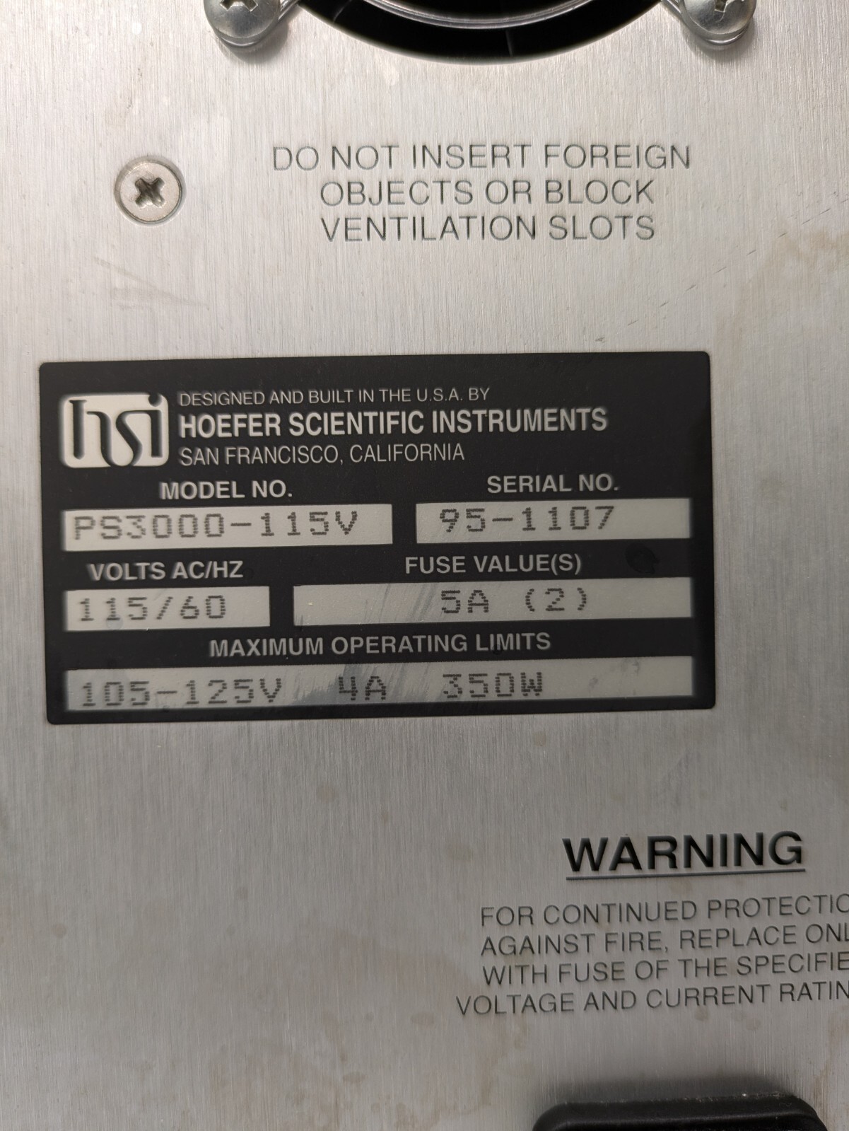 HOEFER SCIENTIFIC PS3000-115V DC- POWER SUPPLY | eBay