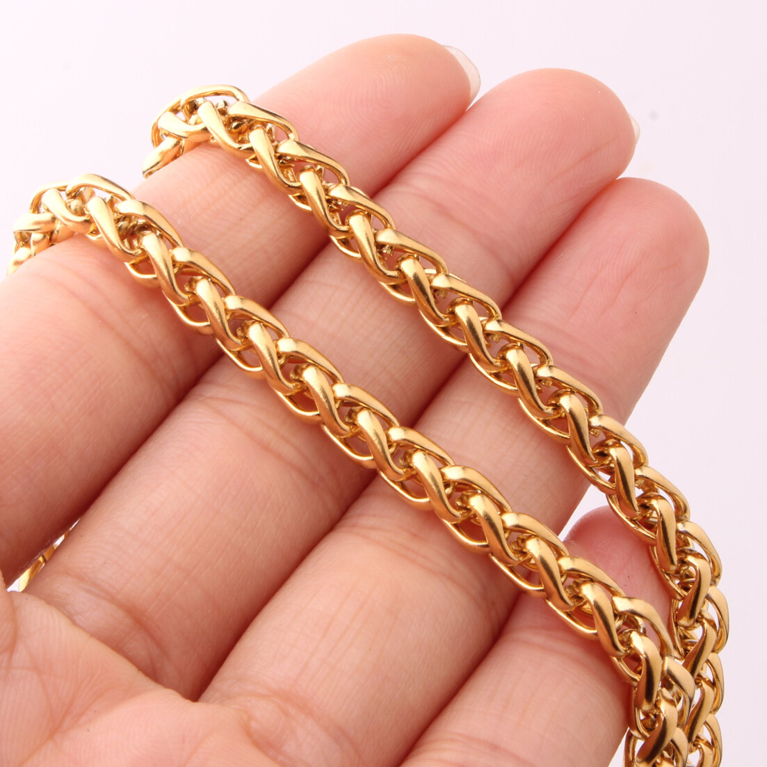Fashion Gold Tone Stainless steel Rope Wheat Braid chain Necklace Women ...