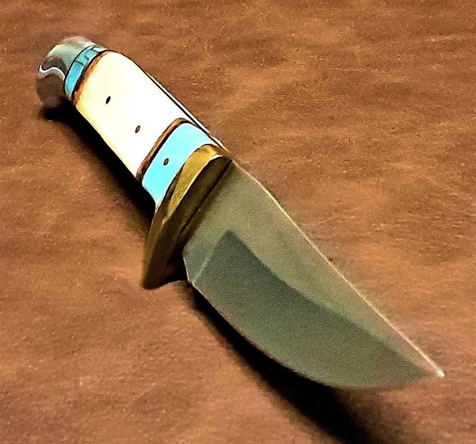 8.25" Bone & Turquoise Fixed Blade Daylight Hunter Outdoor Knife w ...