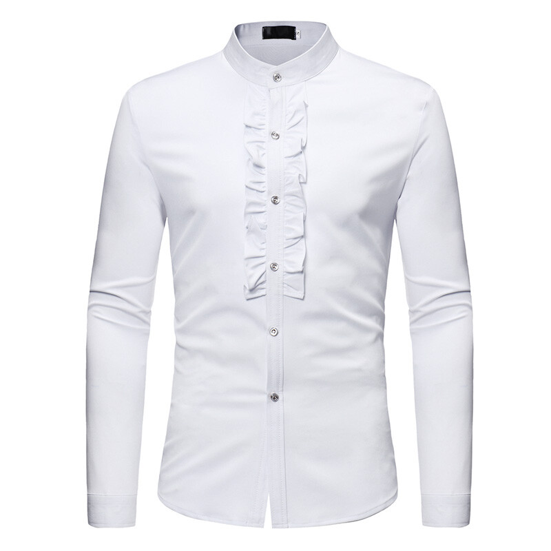 Mens Gents Dress Shirt Tops Blouse Ruffle Pleated Front Wedding Prom ...