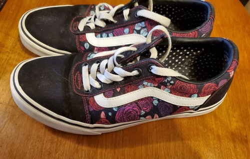Vans Floral Black and Roses Sneakers Women's Size 8.5 | eBay