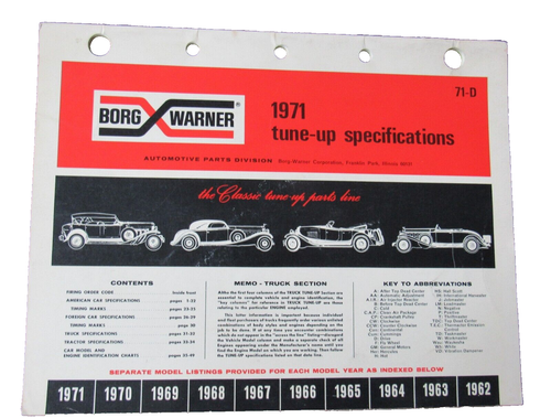 BORG-WARNER 1971 Tune-Up Specifications Booklet 71-D | eBay