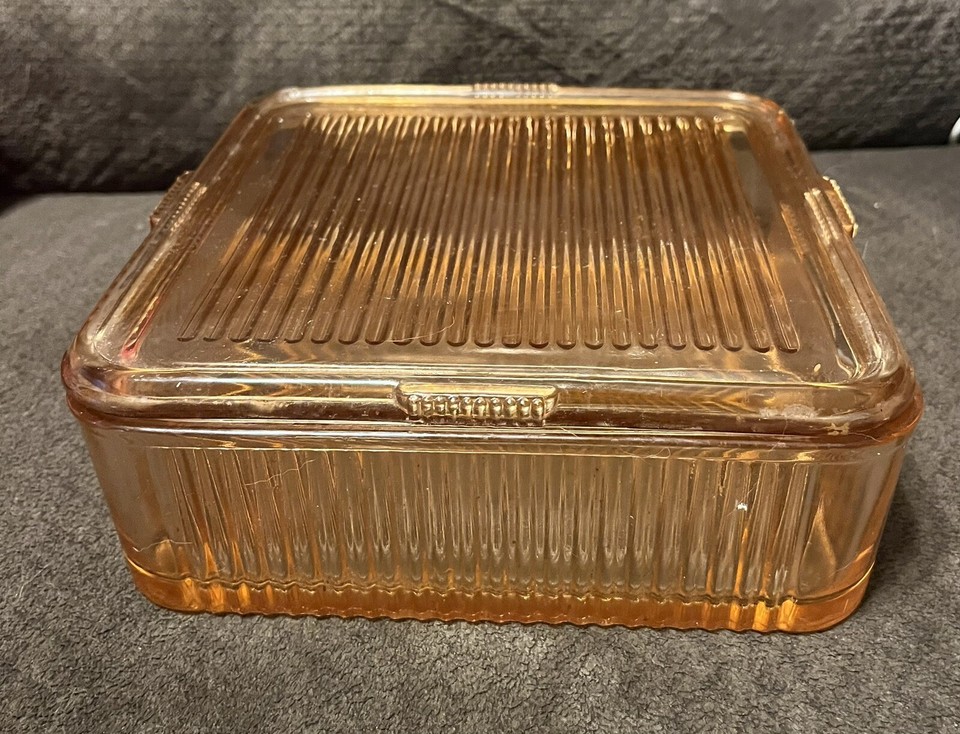 Federal Pink Glass Ribbed Depression Glass Refrigerator Dish and Lid 8 ...