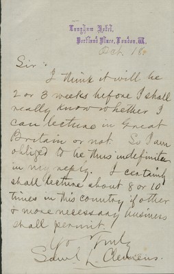 SAMUEL L. "MARK TWAIN" CLEMENS - AUTOGRAPH LETTER SIGNED 10/18 | eBay