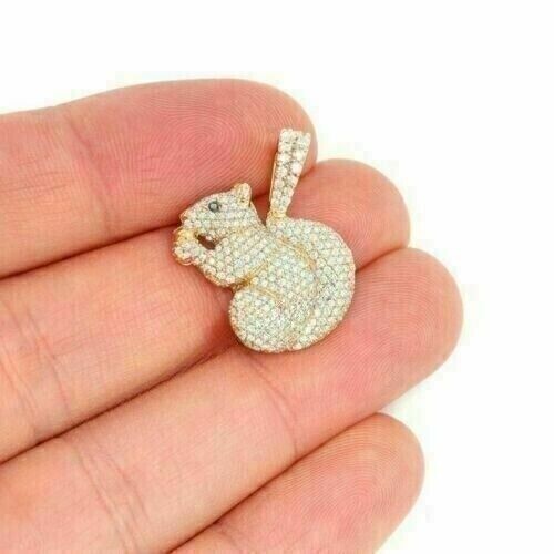 Gorgeous 1 Ct Round Moissanite Chipmunk Charm Pendant In 14k Yellow ...