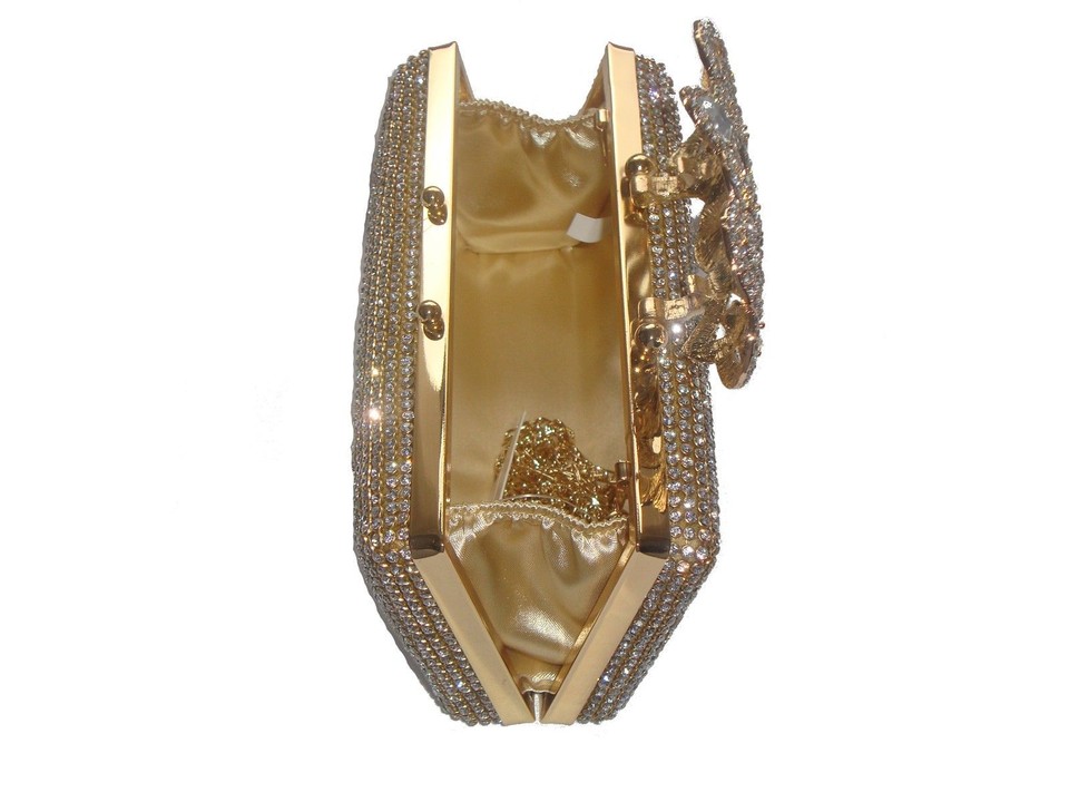 Gold Bling Diamond Crystal Diamante Evening bag Clutch Purse Bride ...
