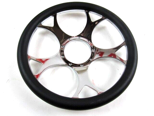 "Obsidian" Billet 14'' Universal GM 9 Hole Steering wheel w/ Black wrap ...