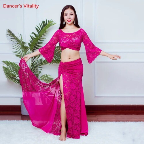 Belly Dance Lace Suit Female Adult Elegant Top Clothes Set Shirt Long ...