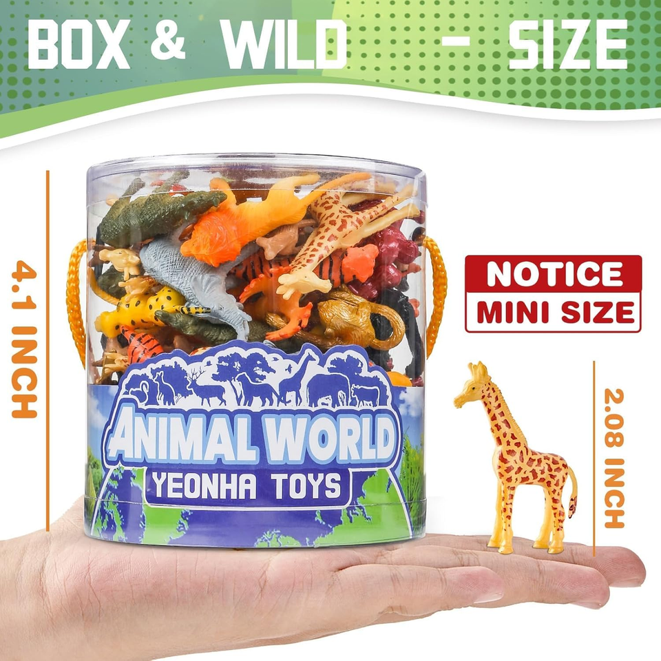 Yeonha Toys 60 Piece Mini Zoo Animal Toy with Gift Box, Realistic Small ...