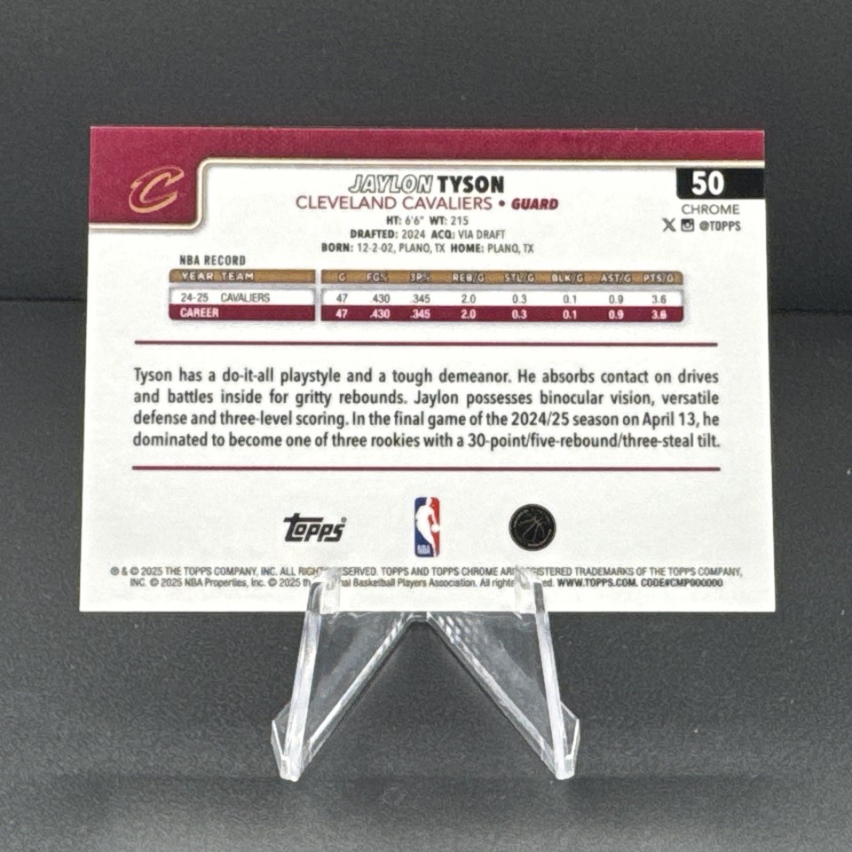 2025-26 Topps Chrome Jaylon Tyson Orange Basketball Refractor /25 | eBay