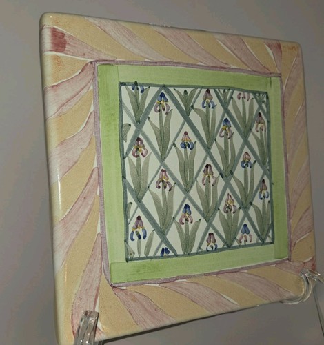 Mackenzie Childs Bearded Iris Tile Ceramic Trivet Cork Back Square ...