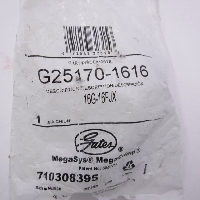 NOS EA G25170 1616 Gates Mega Crimp Hydraulic Hose Fitting 16g 16fjx ...