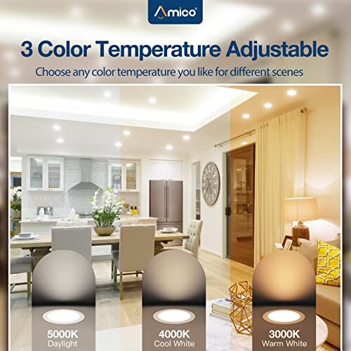 Amico 12 Pack 6 Inch 3CCT Ultra-Thin LED Recessed Ceiling Light with ...