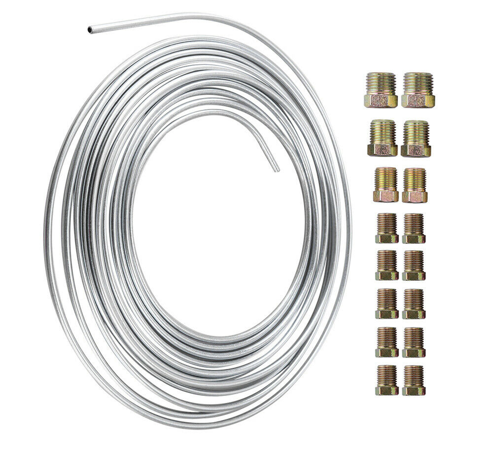 2 Pcs Zinc Steel Brake Line Tubing Kit 3/16''OD 25FT Coil Roll+32x Nuts ...