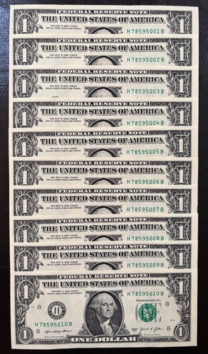 NEW Uncirculated Sequential ONE DOLLAR $1 Bills- 2021 (Lot of 10), (St ...