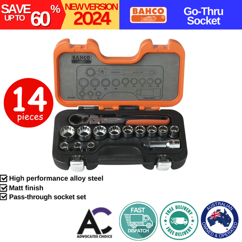 Bahco Go-Thru Socket Ratchet Set Reversible Flex Head Flex Alloy Steel ...