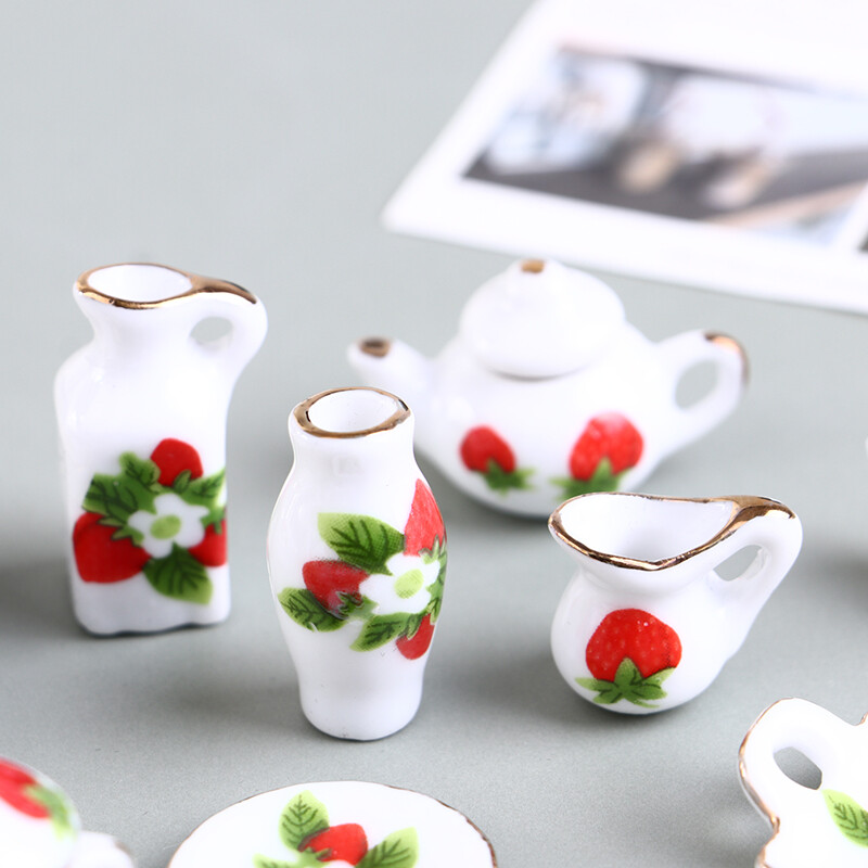 40Pcs 1:12 Dollhouse Miniature Tableware Porcelain Ceramic Tea Cup ...