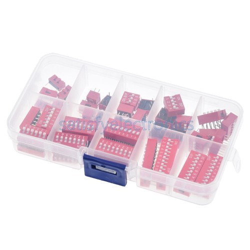 45pcs DIP Switch Kit 1 2 3 4 5 6 8 10 Way Toggle Switch Red Snap ...