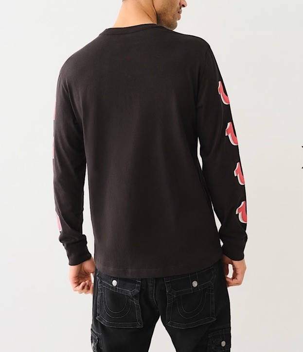 TRUE RELIGION Repeated 3D Horseshoe Long Sleeve Shirt Black Red Mens S ...