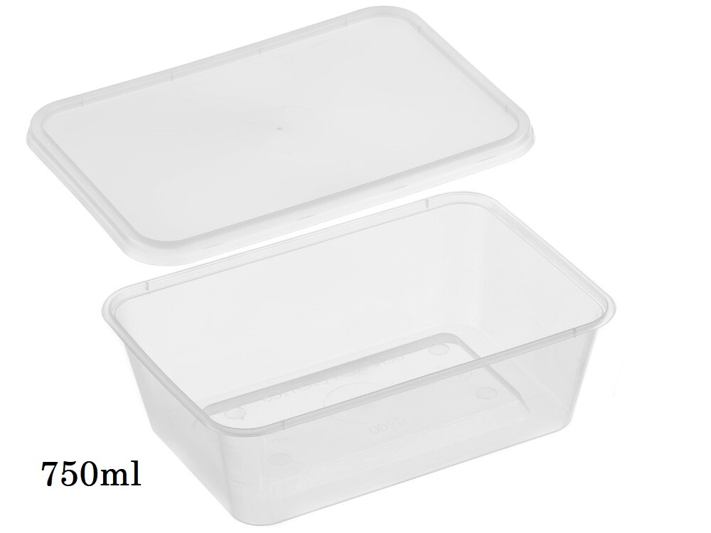 GENFAC Reusable Plastic Food Take Away Container & Lid Rectangle Round ...