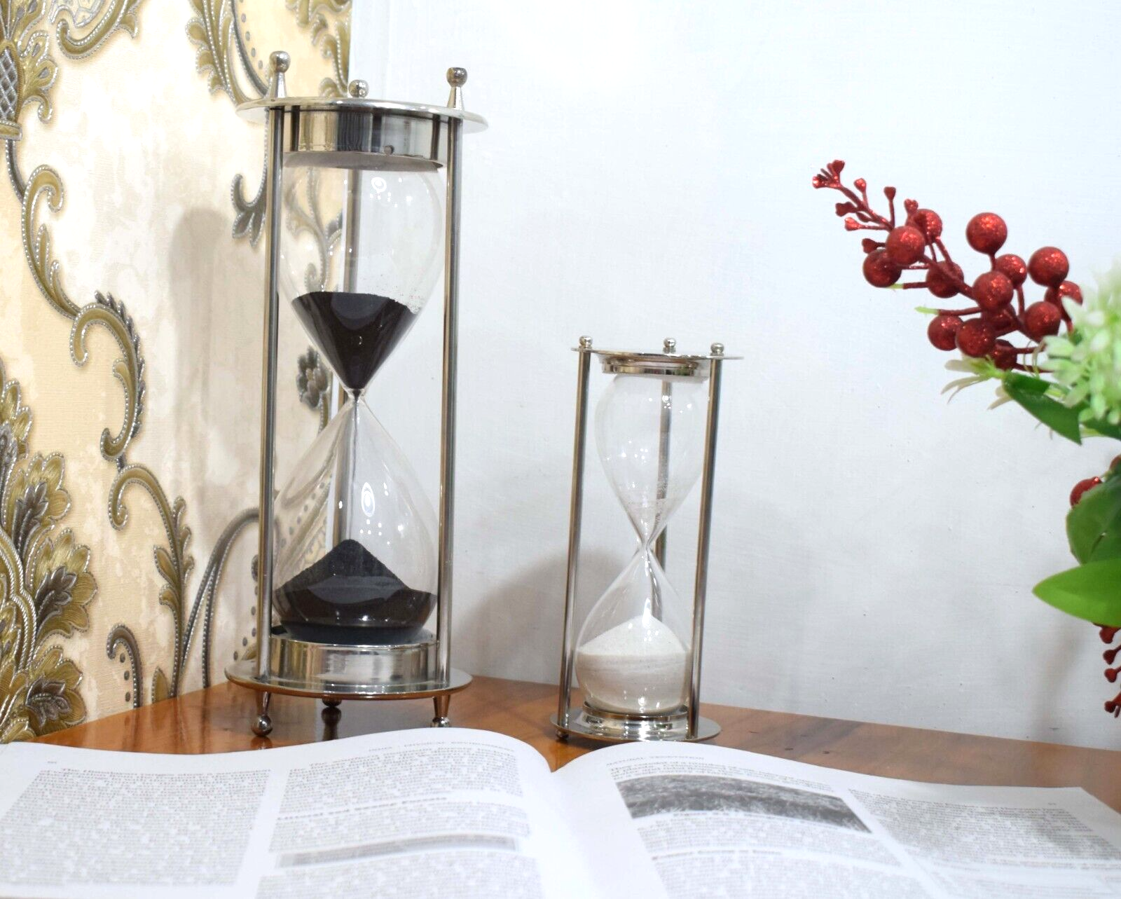 Dual Brass Sand Timer Set – Nickel-Plated Polished Finish for Classic ...