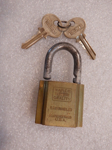 Vintage WARDS SUPREME QUALITY Brass Pad Lock Padlock w/ 2 Keys - 5 Pin ...
