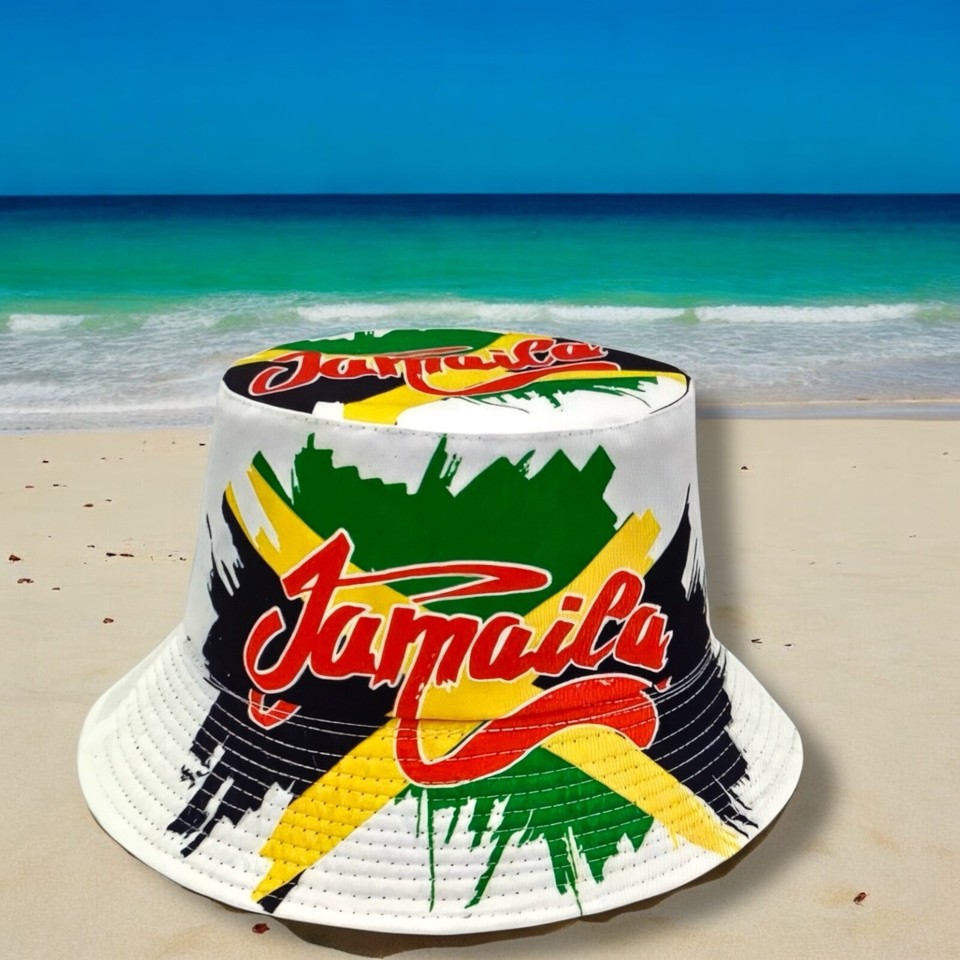 Unisex Reversible Jamaica Bucket Hat- Bold Flag or Splash Print, Black ...