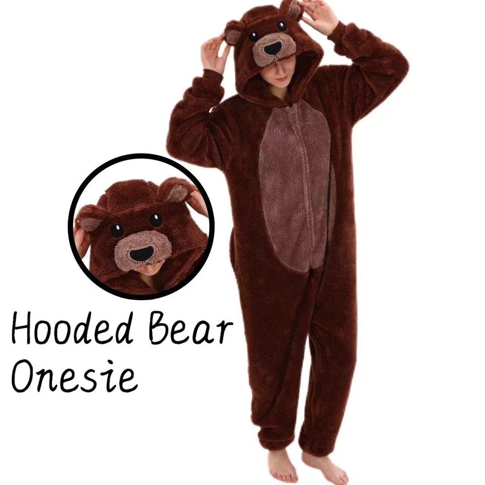 COSUSKET Unisex Adult Sherpa Bear Bodysuit Pajamas Halloween Costume ...
