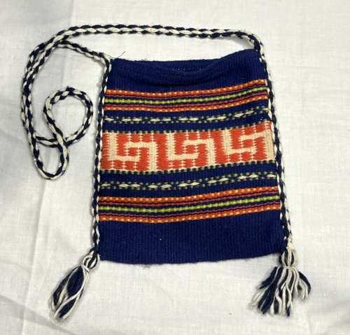Vintage Greek Woven Shoulder Bag – Blue & Orange Geometric Design 10”x7 ...
