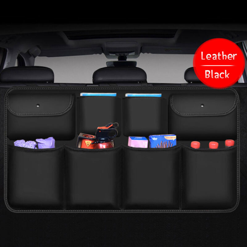 Black PU Leather Car Trunk Organizer Rear Seat Storage Bag Interior ...