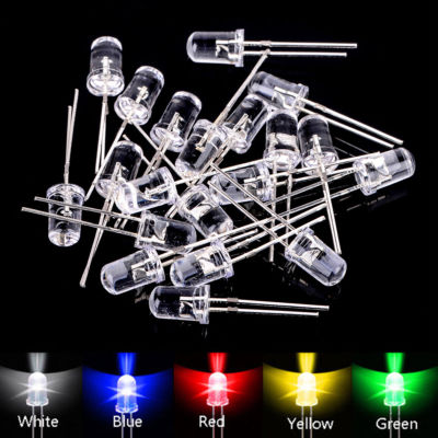 100pcs 5MM Red/Green/Blue/Yellow/White Round Water Clear LED Light ...