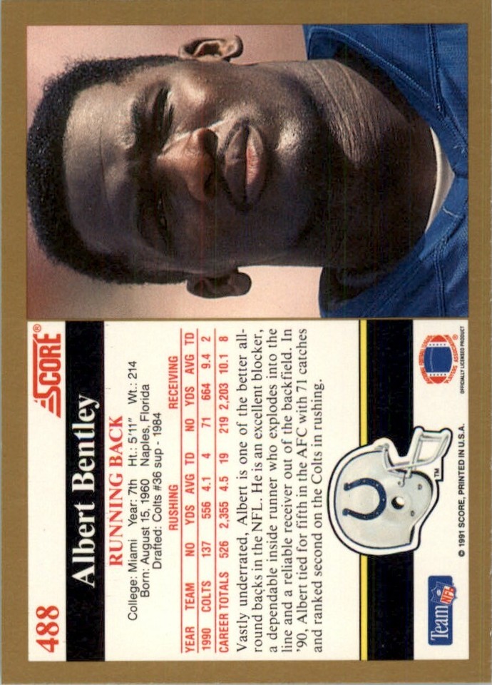 1991 Score NFL Albert Bentley #488 | eBay