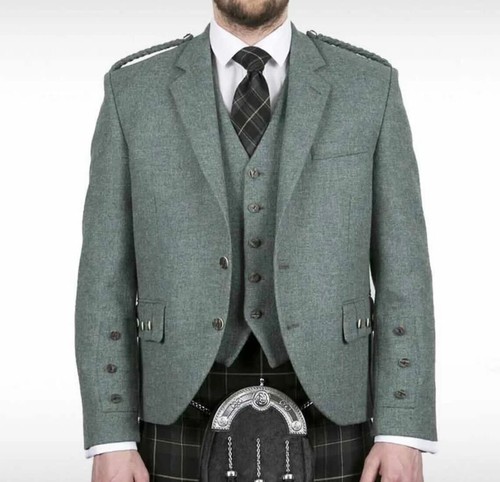 Lovat Green Crial Argyle kilt jacket and waistcoat wedding highland ...