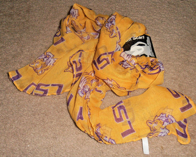 GORGEOUS LSU TIGERS YELLOW & PURPLE SCARF W/TAG 100% POLYESTER NEVER ...