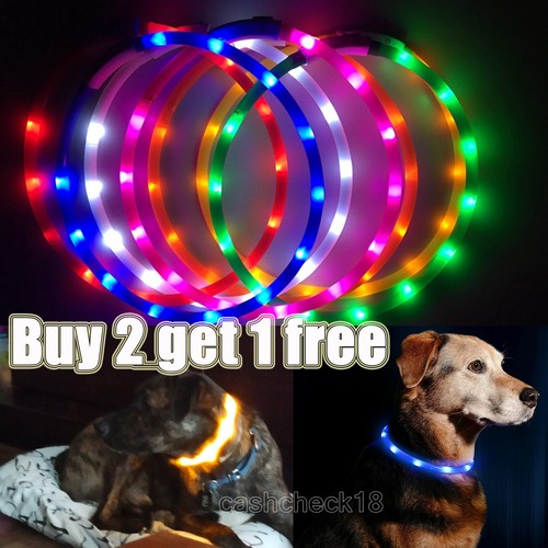 USB Rechargeable LED Dog Pet Collar Flashing Luminous Safety Light Up ...