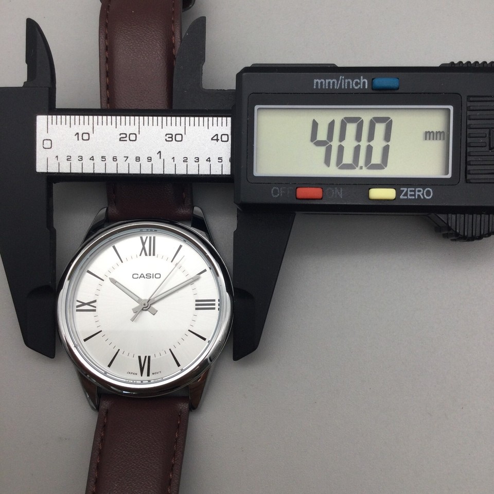 Casio Watch Men 5361 MTP-V005 40mm Silver Tone Leather Band New Battery ...