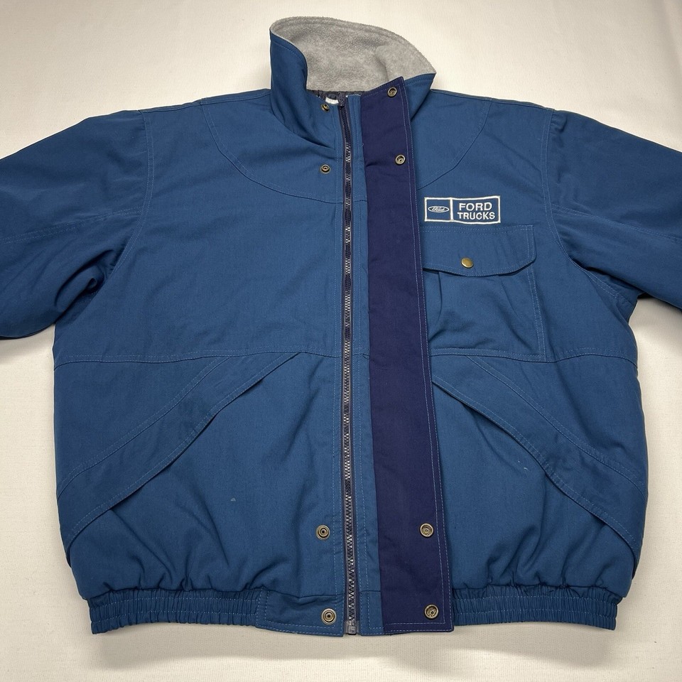 VTG Ford Jacket Mens XL Blue Full Zip Factory Uniform Workwear Truck ...