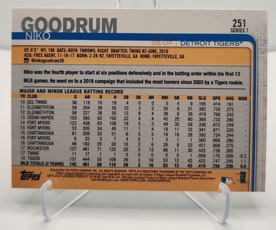 2019 Topps Series 1 Base #251 Niko Goodrum Detroit Tigers baseball card ...